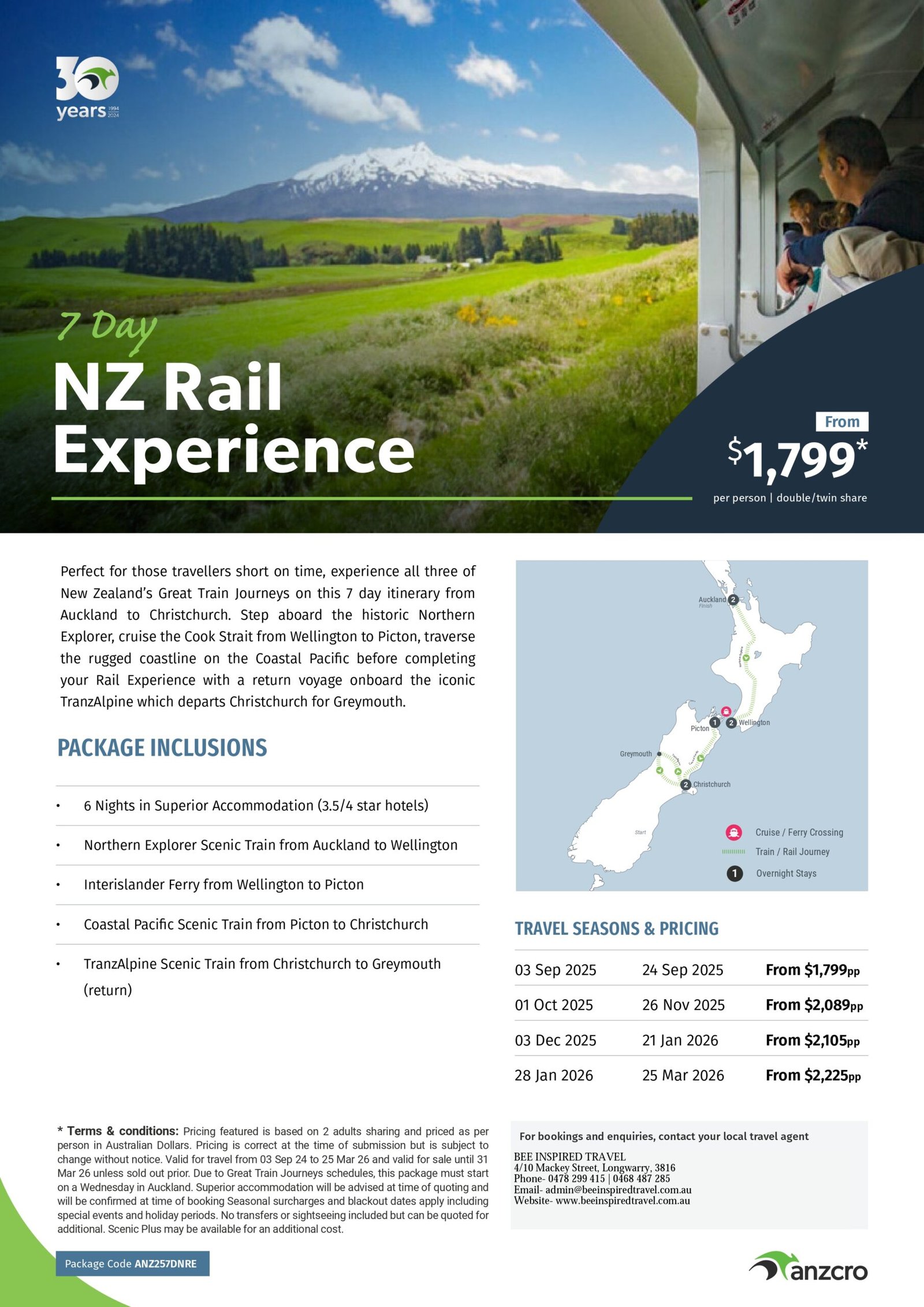 7 Day NZ Rail Experience - Bee Inspired Travel